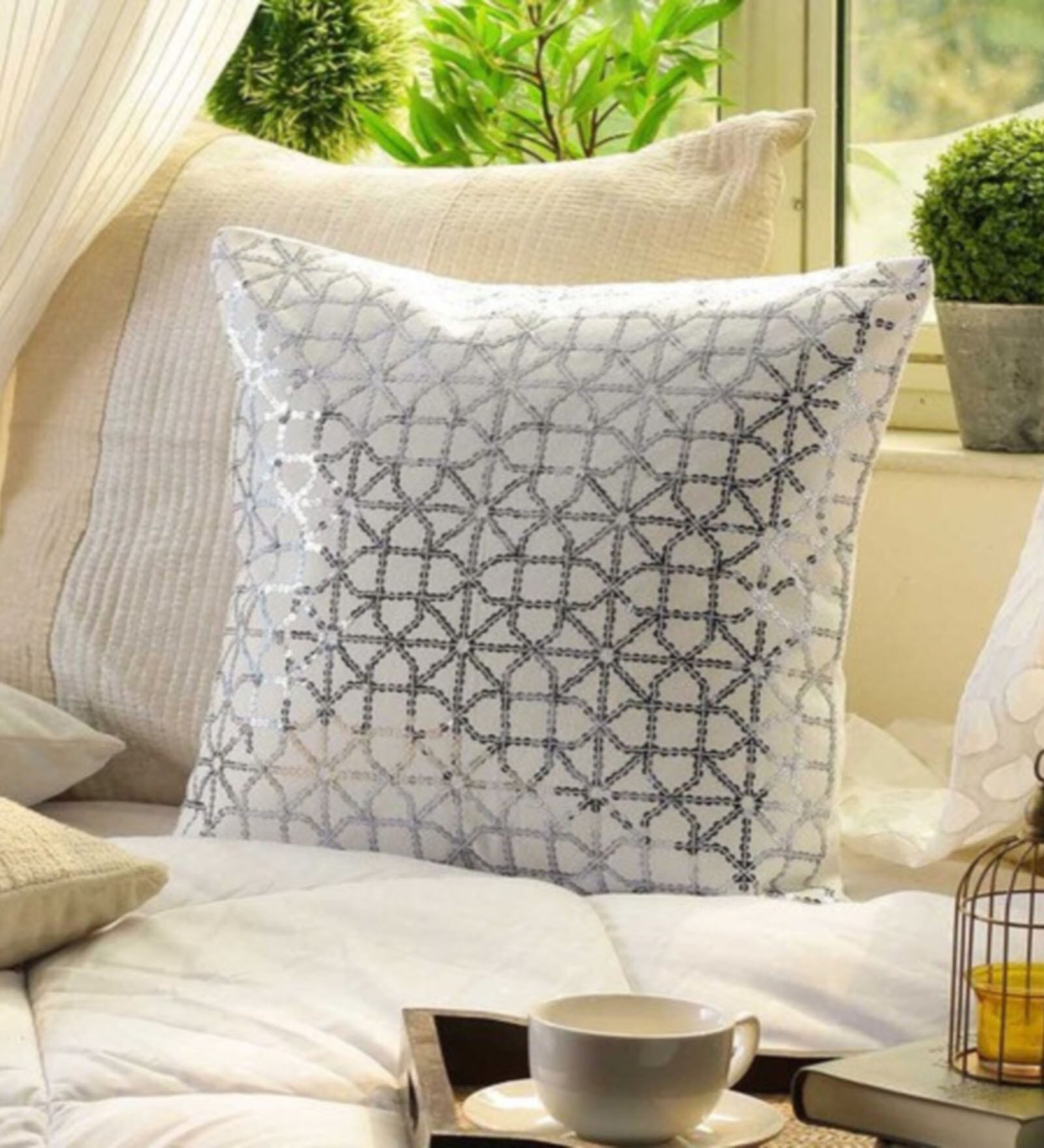 Buy Solid Pattern Cotton Silver Cushion Cover 18 x 18 inches by Solaj ...