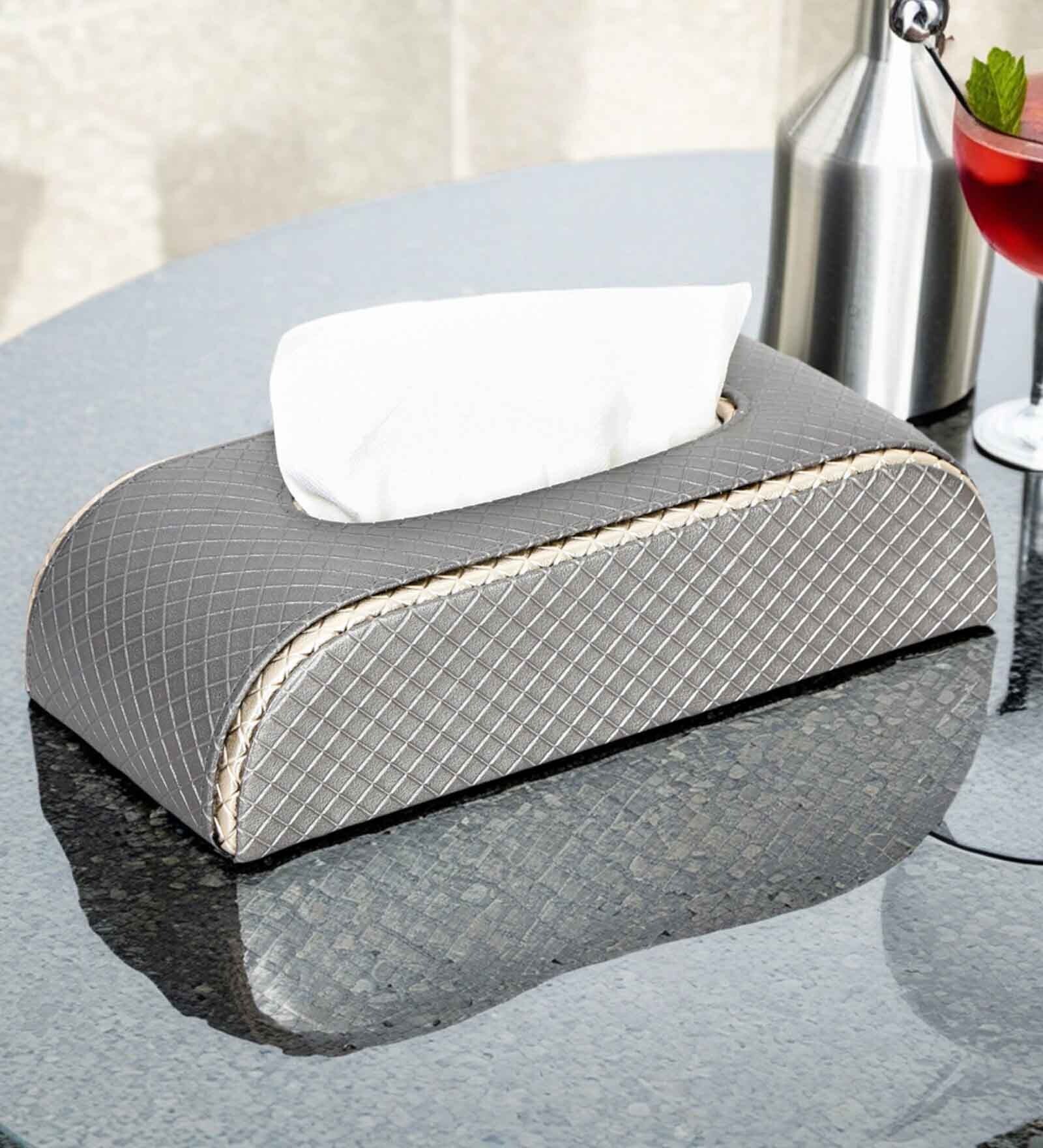 Buy Grey Leatherette & Wood Curve Tissue Paper Box at 24% OFF by The ...