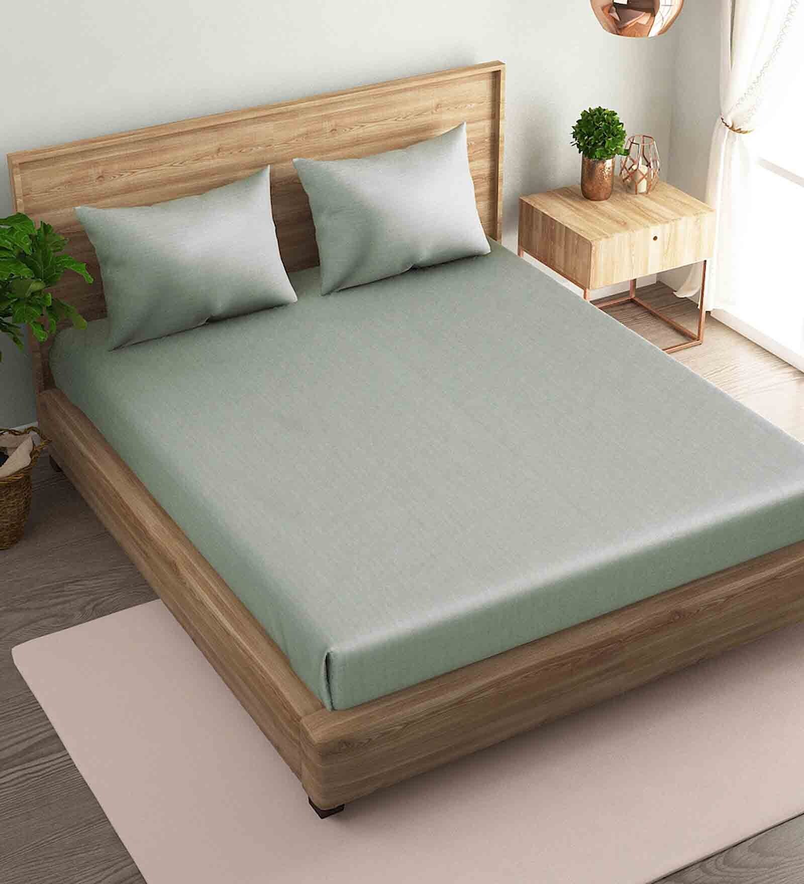 Buy Silver Solid 210 TC Satin Single Bed Sized Bed Sheets With 1 Pillow ...