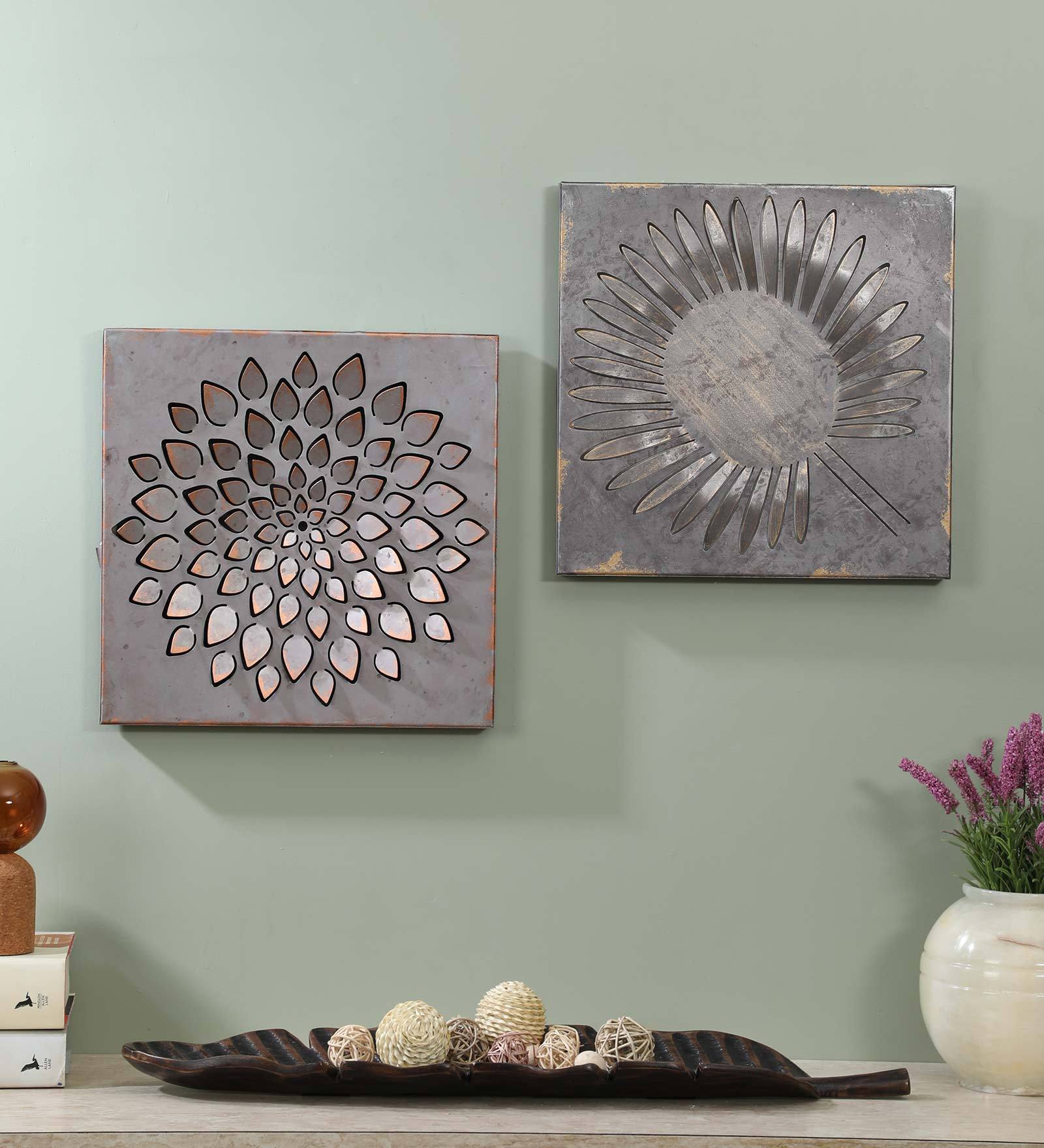 Buy Silver Metal Decorative Wall Art by Cocovey Online - Floral Metal ...