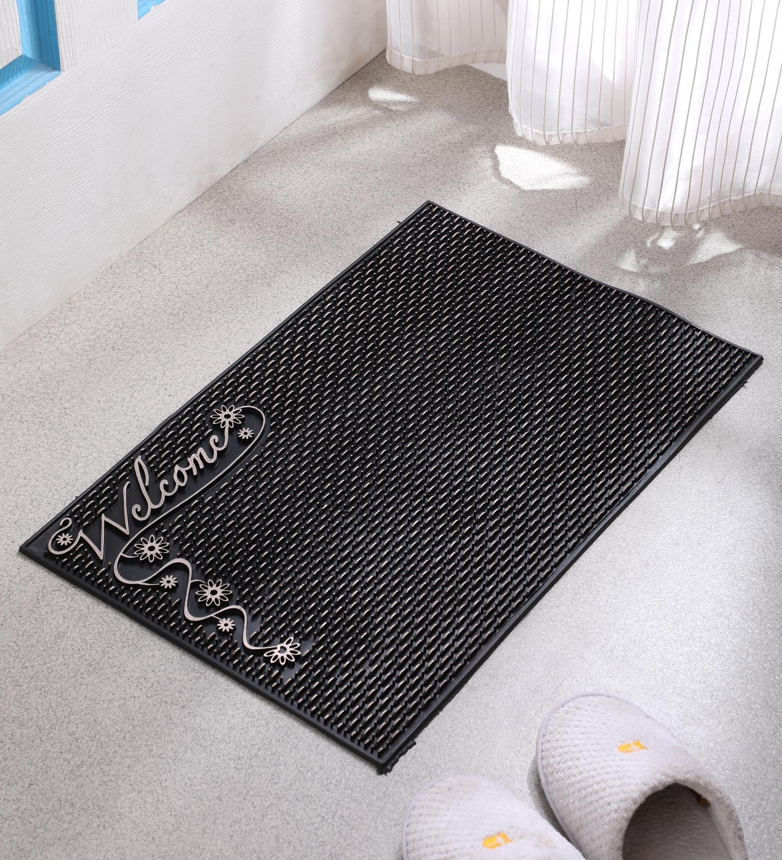 Buy Silver Welcome Pin Microfibre AntiSkid Stainless Door Mats 16 x 24 ...