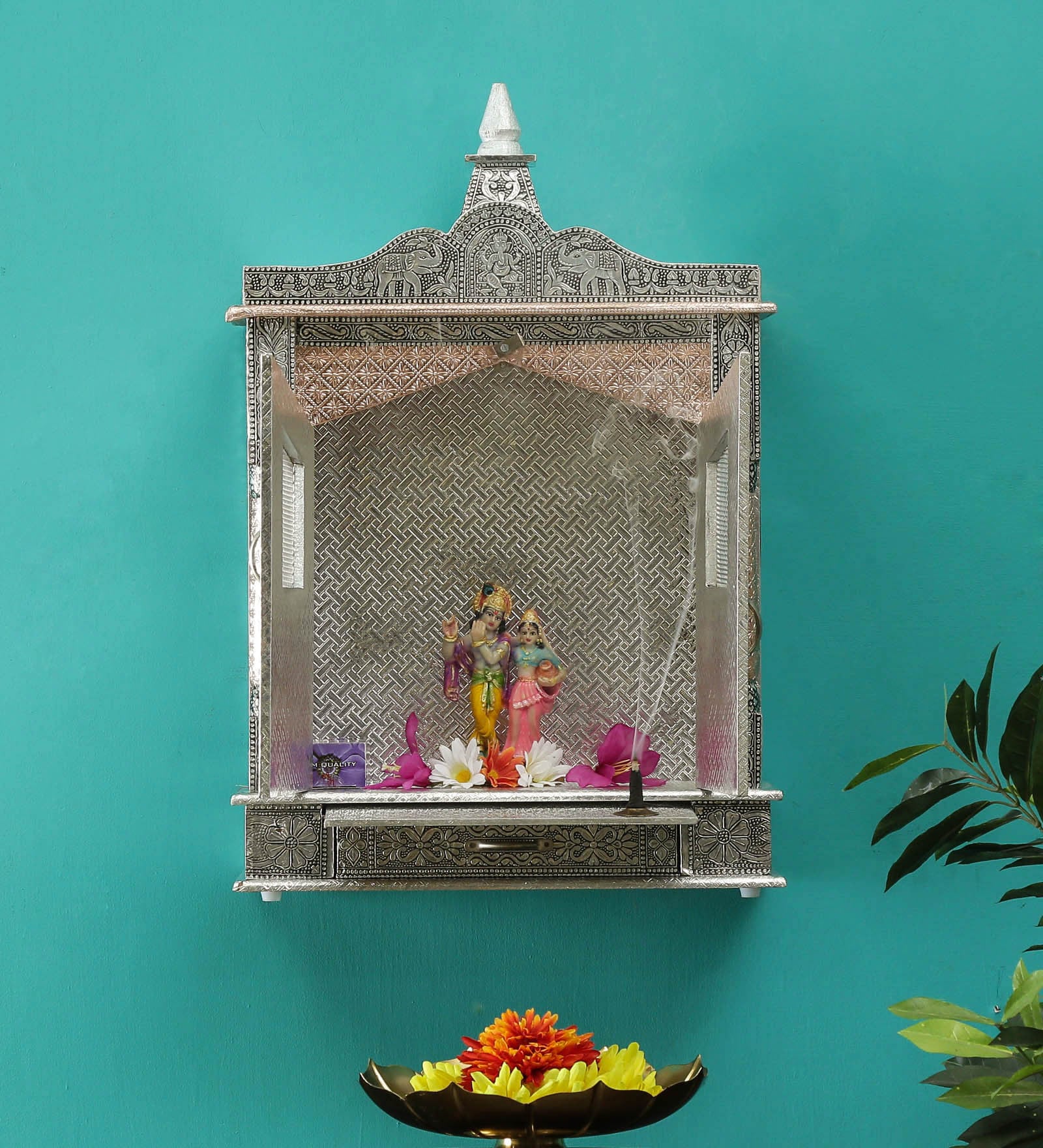 Buy Silver Wood & Aluminium Wall Mounted Mandir Without Door at 36% OFF ...