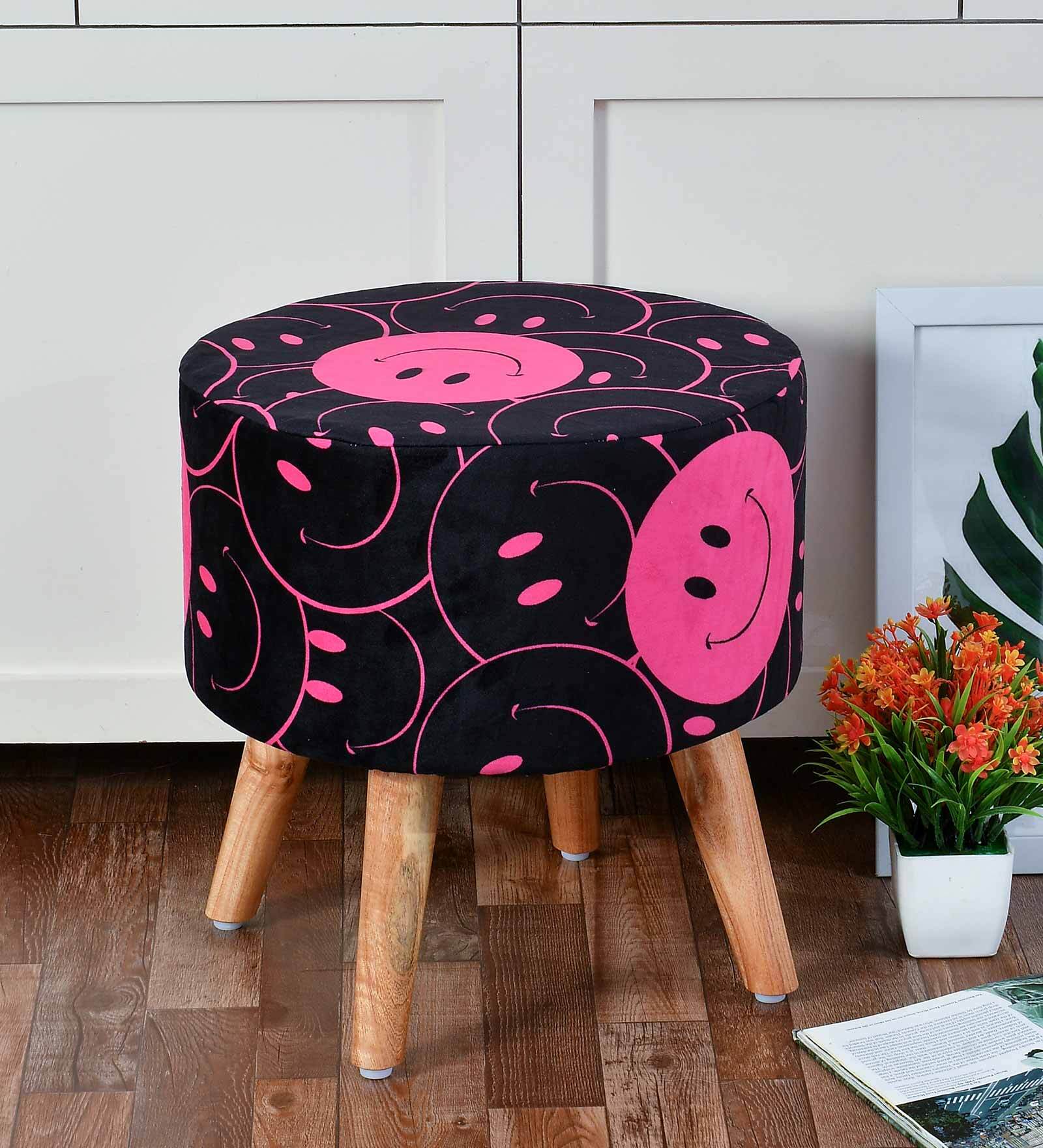 Buy Simley Fabric Seating Stool in Black & Pink Colour at 27% OFF by ...