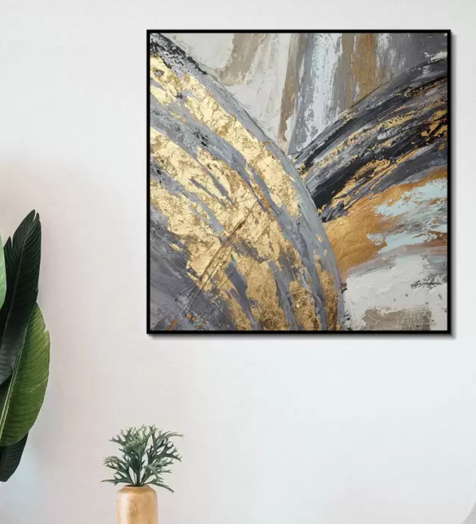 Buy Simon Gold Strokes Black & Gold Engineered Wood Digital Print ...