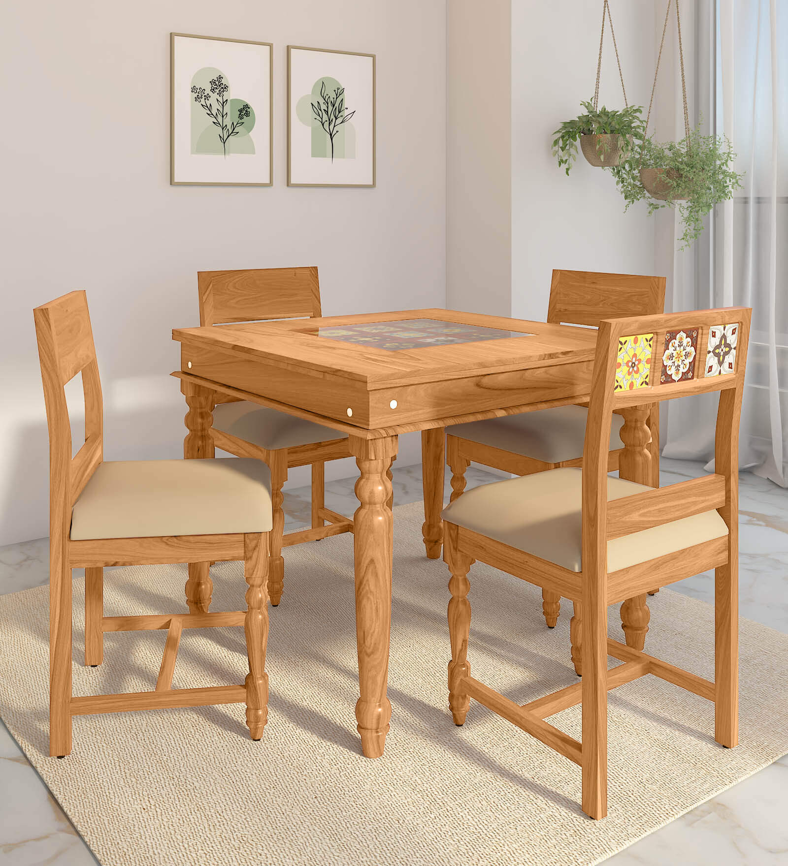 Buy Siramika Sheesham Wood 4 Seater Dining Set In Rustic Teak Finish ...