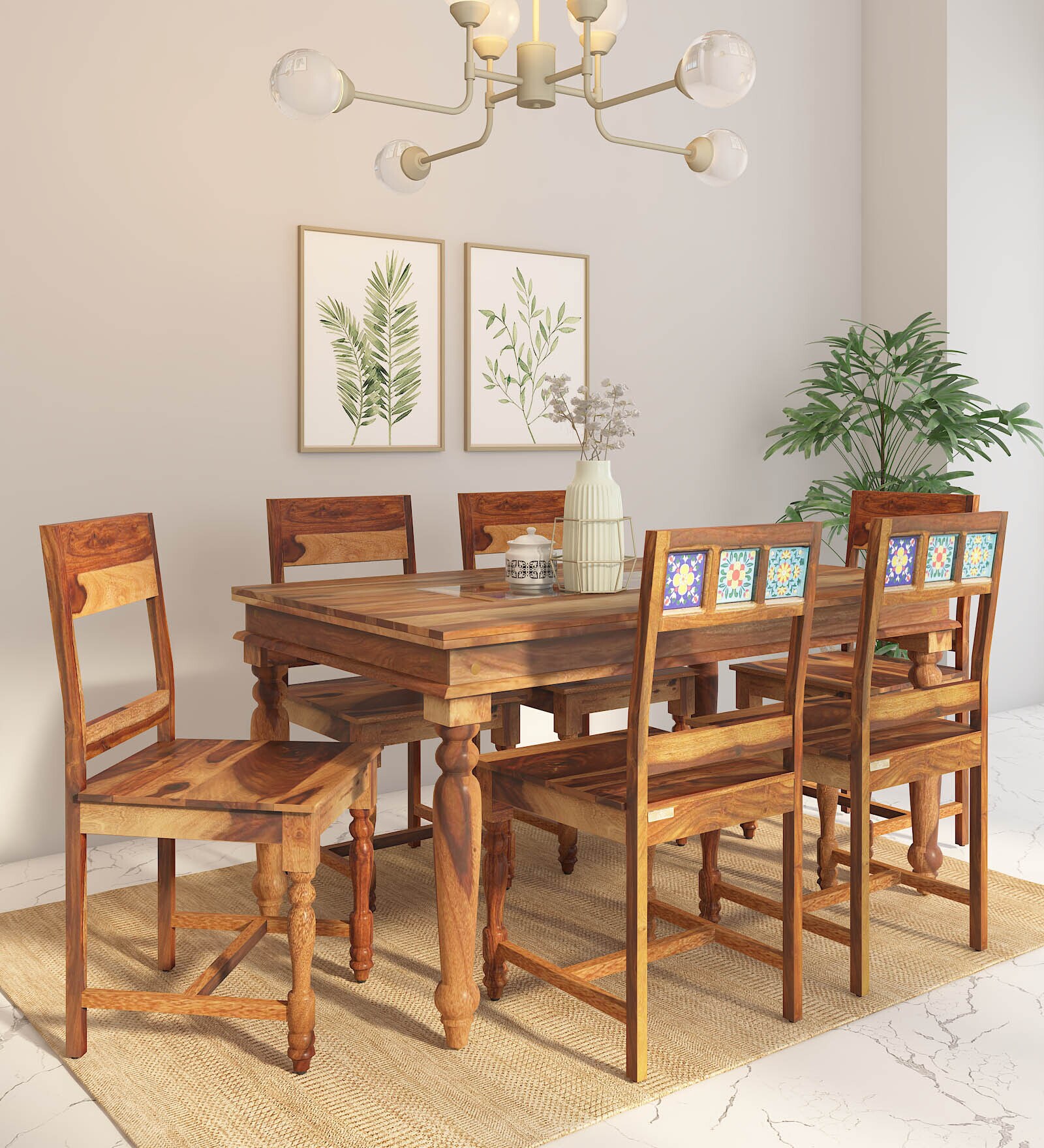 Buy Siramika Sheesham Wood 6 Seater Dining Set In Rustic Teak Finish at ...