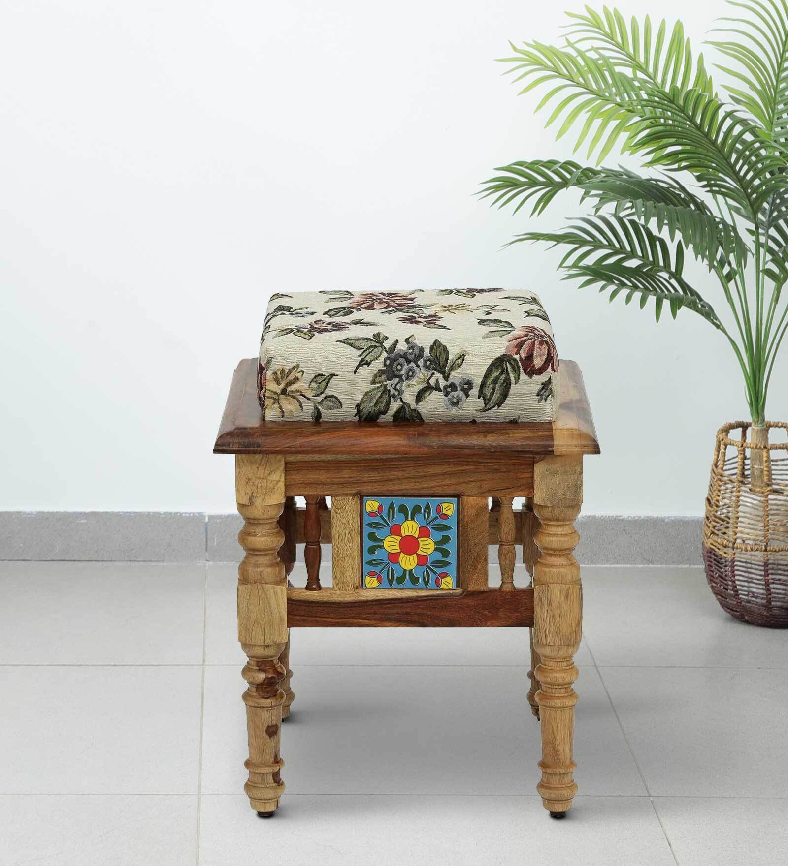 Buy Siramika Sheesham Wood Stool In Natural Finish at 34% OFF by ...