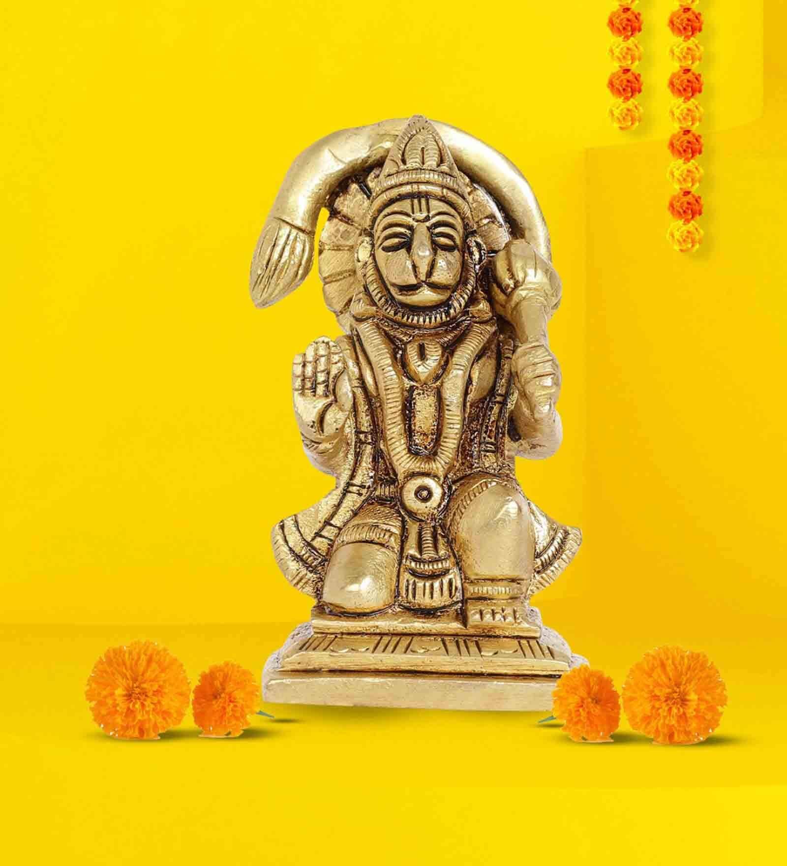 Buy Sitting Hanuman Gold & Yellow Brass Idol at 25% OFF by 10Club ...
