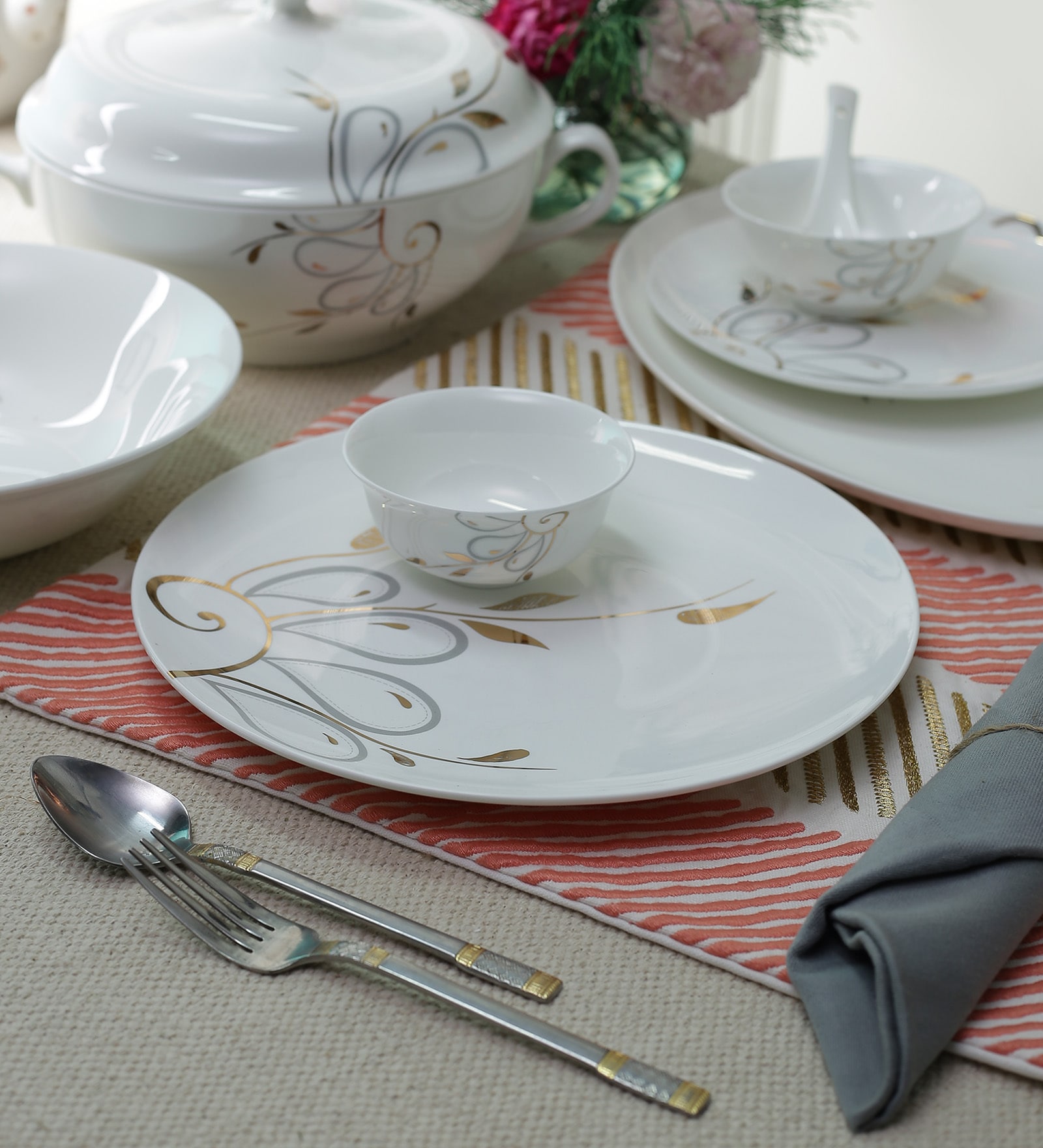 Buy Premium Bone China Dinner Set - Set of 35 by Sivica Online - Bone ...