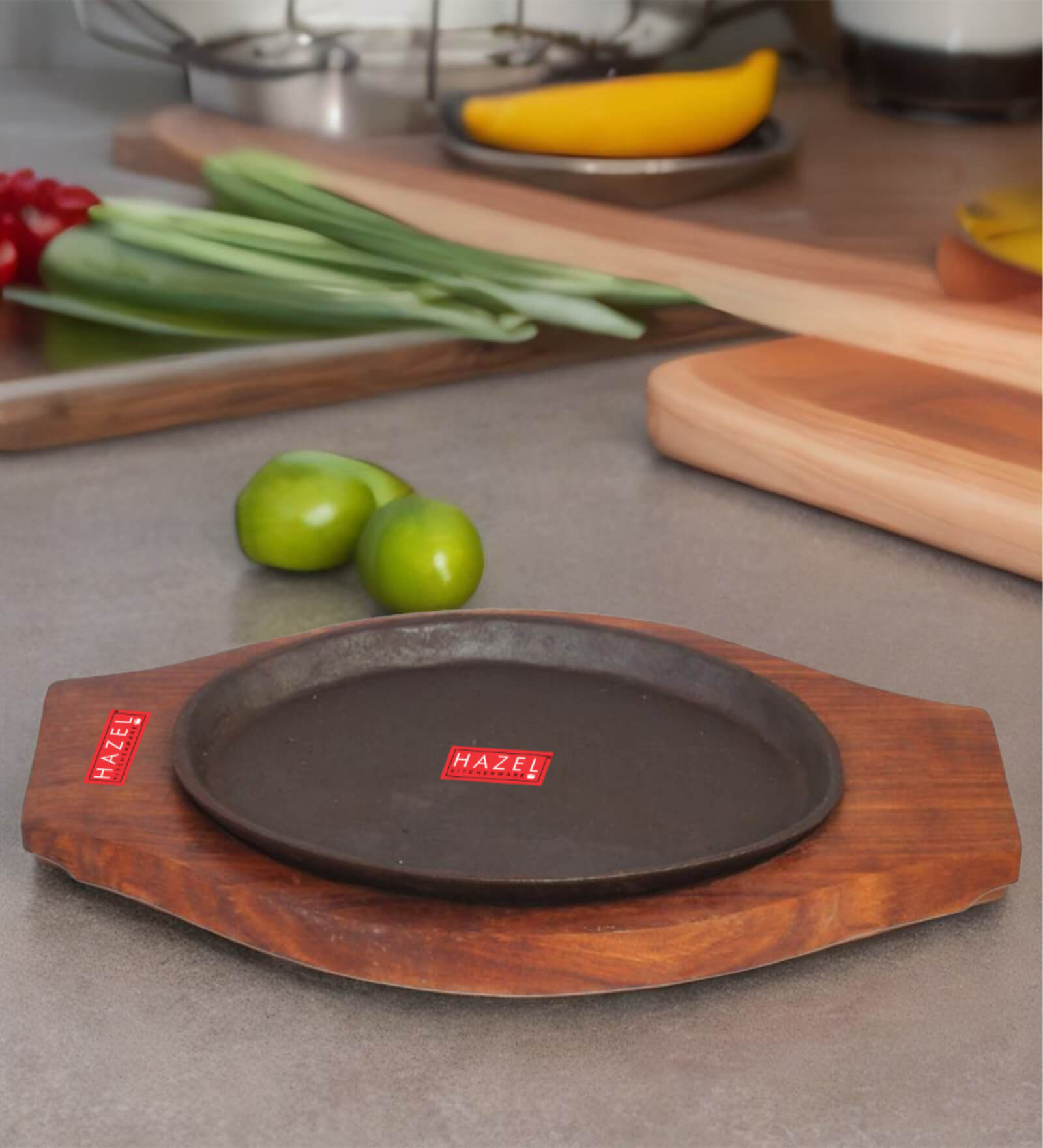 Buy Sizzler Plate with Wodden Base Oval Large at 62% OFF by Hazel ...