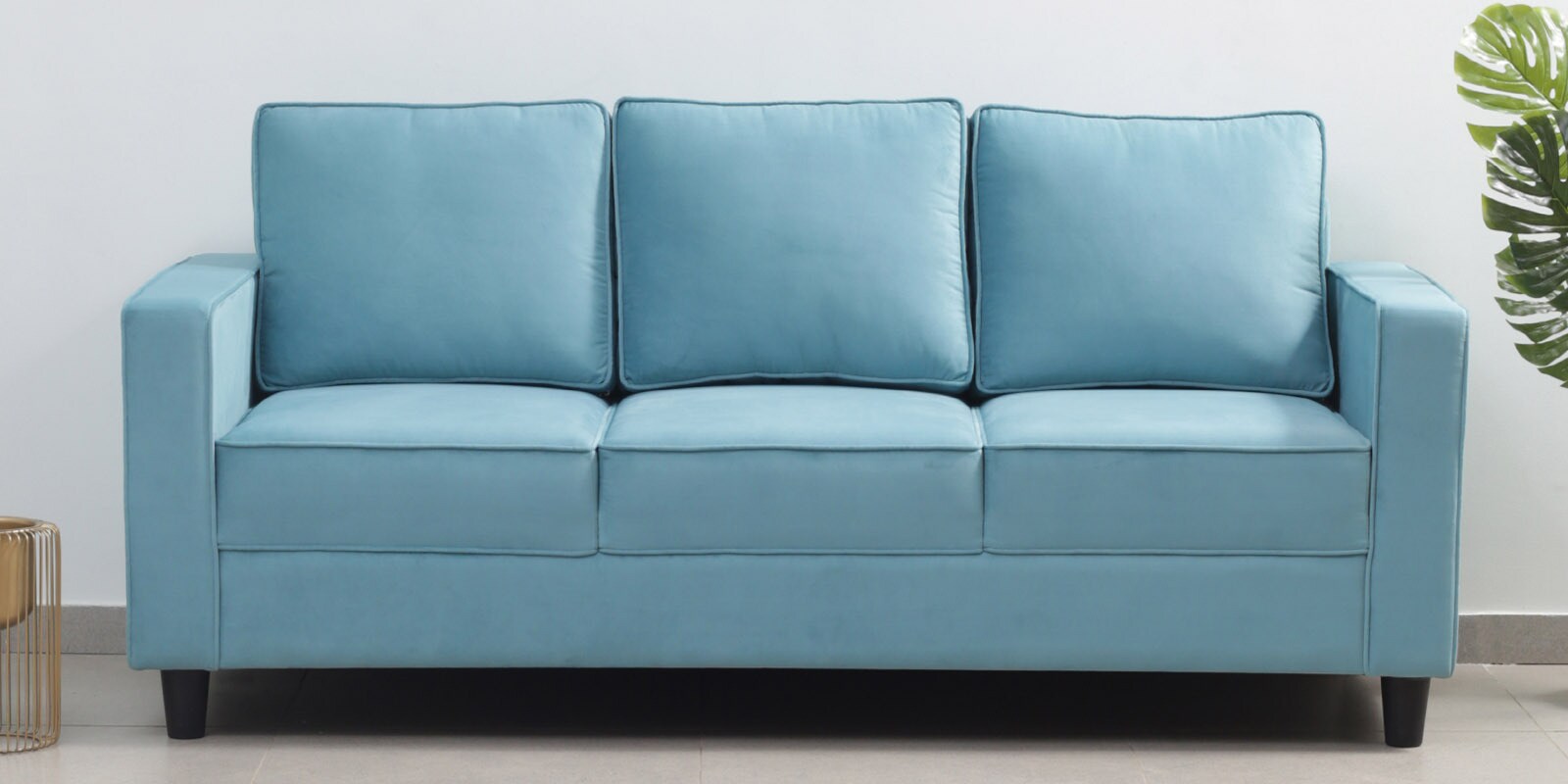 Buy Siya Velvet 3 Seater Sofa in Aqua Blue Colour at 63% OFF by Grafo ...