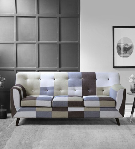 Buy Fernand Fabric 3 Seater Sofa In Yellow Multicolour Online ...