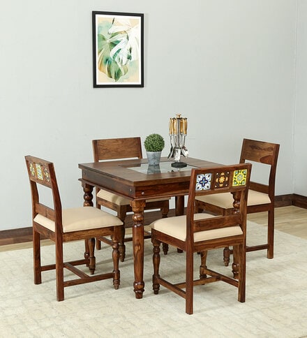 Buy Siramika Sheesham Wood 4 Seater Dining Set In Provincial Teak ...