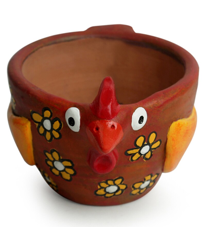 Buy Sienna Brown & Fire Yellow Terracotta Pecking Hen Handpainted Desk ...