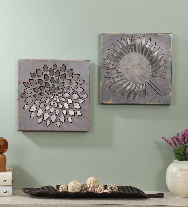 Buy Silver Metal Decorative Wall Art by Cocovey Online - Floral Metal ...