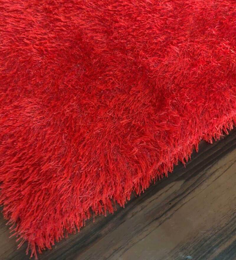 Buy Red Shaggy Polyester 3 ft x 5 ft Shaggy Carpet by Loomkart Online ...