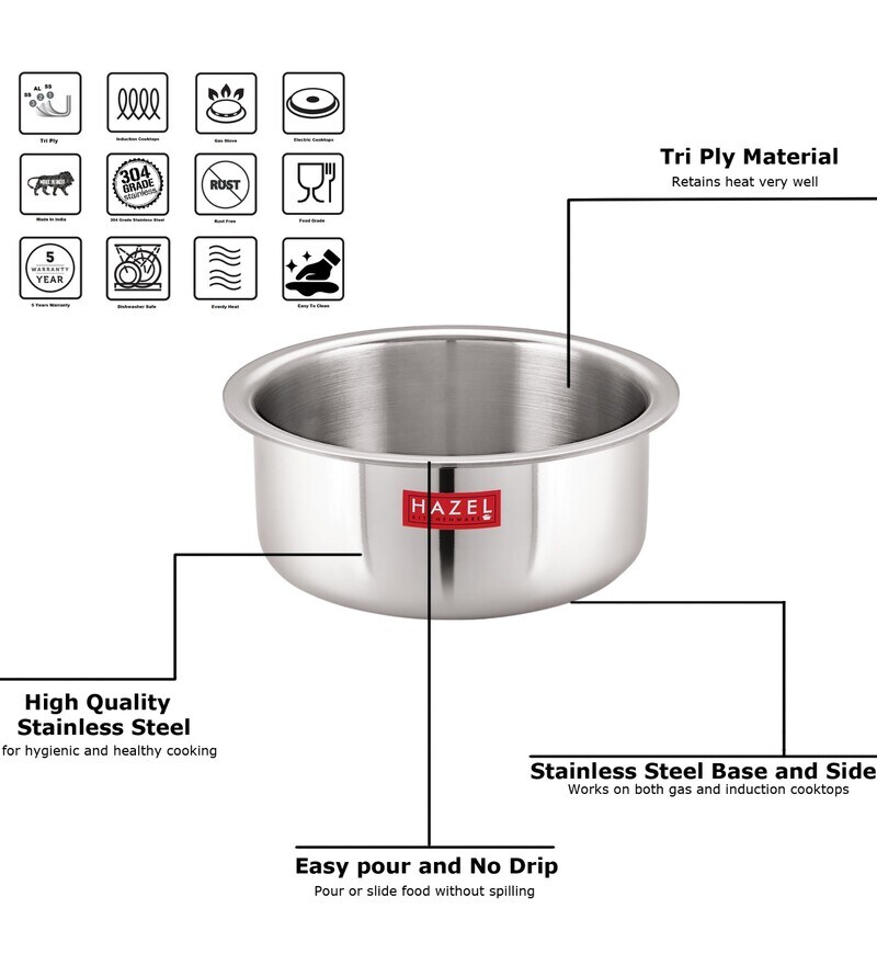 Buy Silver Stainless Steel Induction Base 4.6 Ltrs Cooking Pot by Hazel ...
