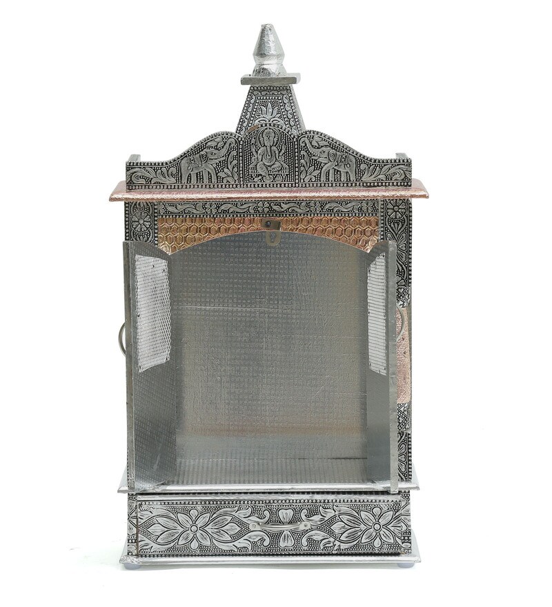 Buy Silver & Aluminium Coated Wood Pooja Mandir With Door By Craft Tree ...