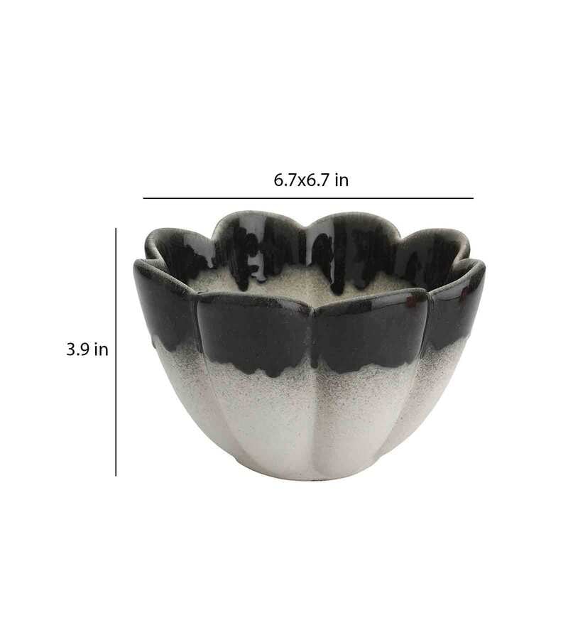 Buy Sirisha Studio 900ml Pottery Flower White & Black Ceramic Serving ...