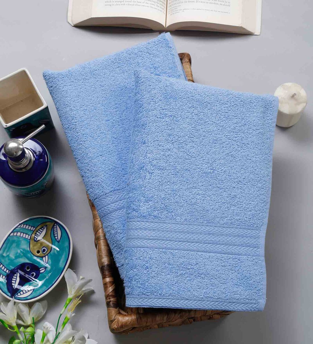 Buy Sky Blue Solid 450 GSM Cotton Hand Towels (Set of 2) by Naksh at 48 ...