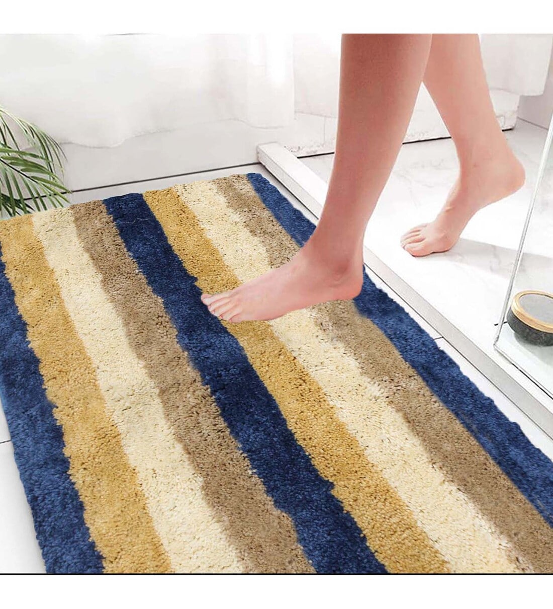 Buy Sky Blue Microfibre 24 x 60 Inches Machine Made Floor Runner by ...