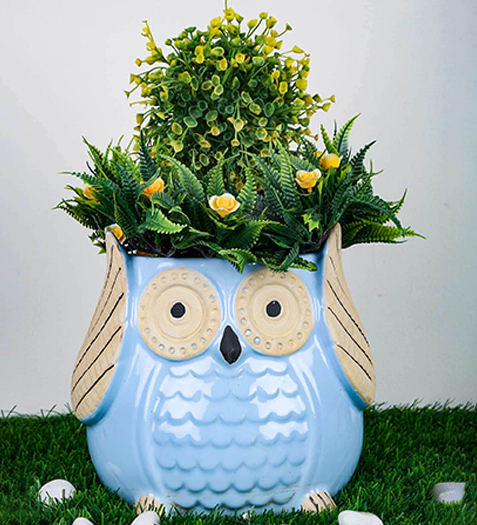 Buy Sky Blue Ceramic Owl Shape Big Sky Planter by Justoriginals at 25% ...