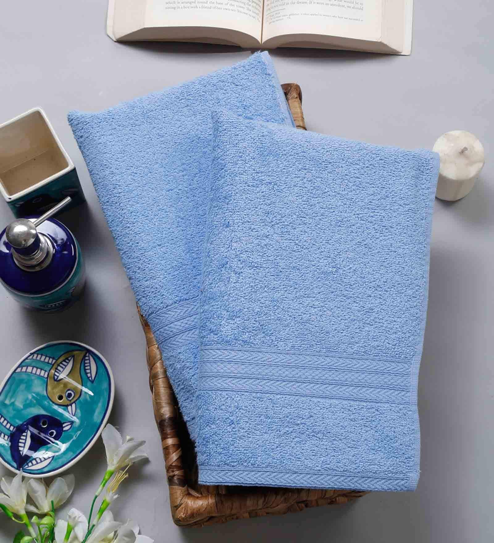 Buy Sky Blue Solid 450 GSM Cotton Hand Towels (Set of 2) by Naksh at 53 ...