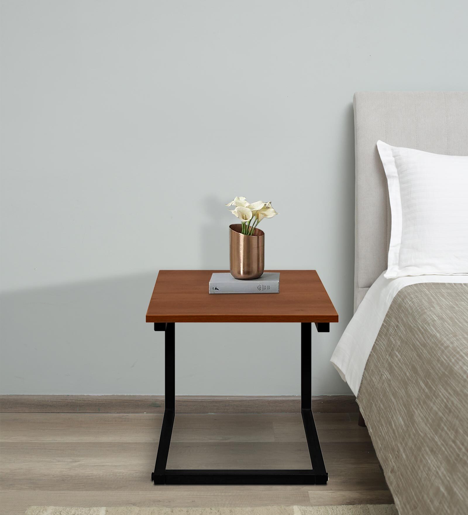 Buy Skylight Metal Bedside Table in Acacia Dark & Black Finish at 100% ...