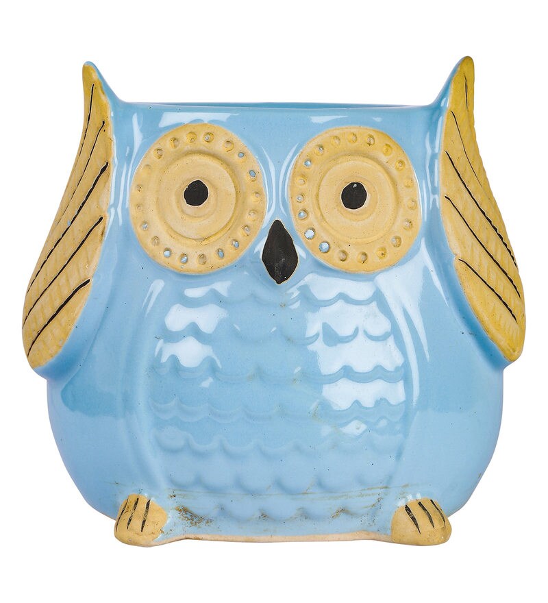 Buy Sky Blue Ceramic Owl Shape Big Sky Planter by Justoriginals Online ...