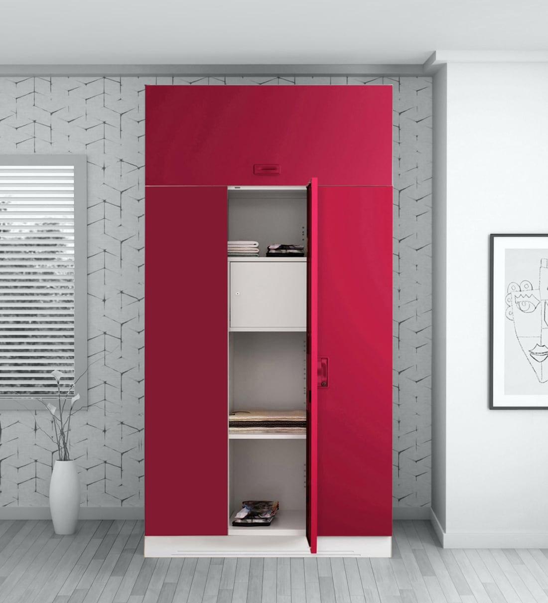 Buy Slimline 3 Door Almirah in Textured Ceremine Red Colour at 21% OFF ...