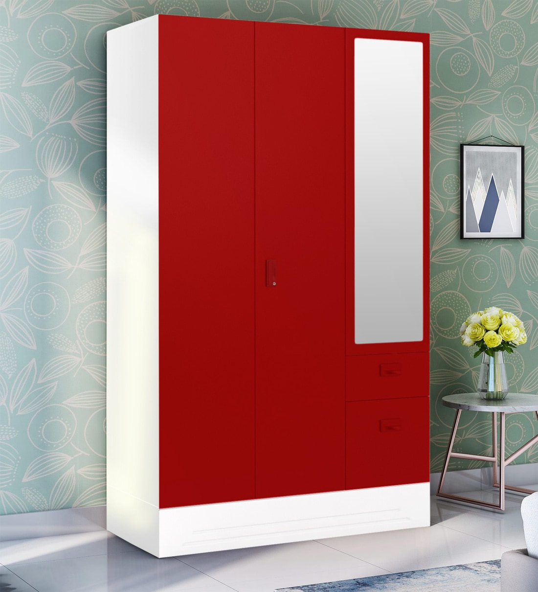 Buy Slimline Blend Wardrobe in Cream & Red Finish by Godrej Interio ...