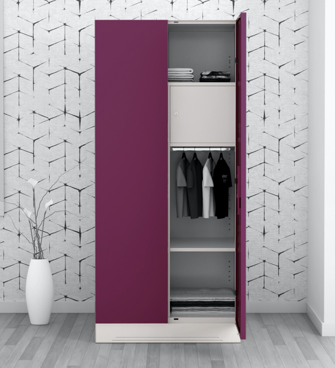 Buy Slimline Metal 2 Door Wardrobe in Textured Purple Finish with ...