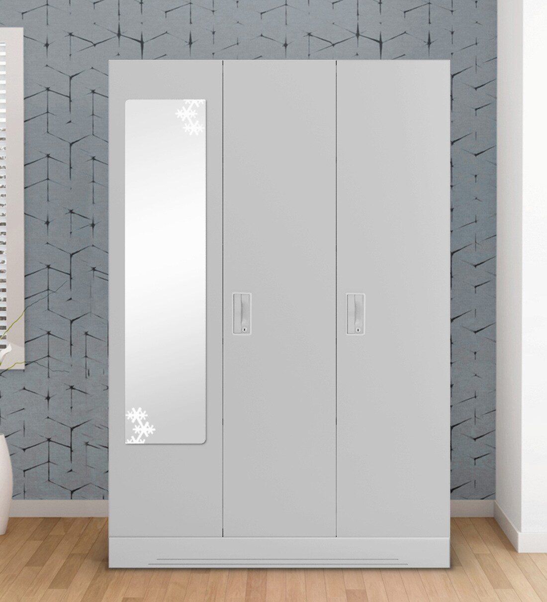 Buy Slimline Metal 3 Door Wardrobe in Royal Ivory Finish with Mirror ...