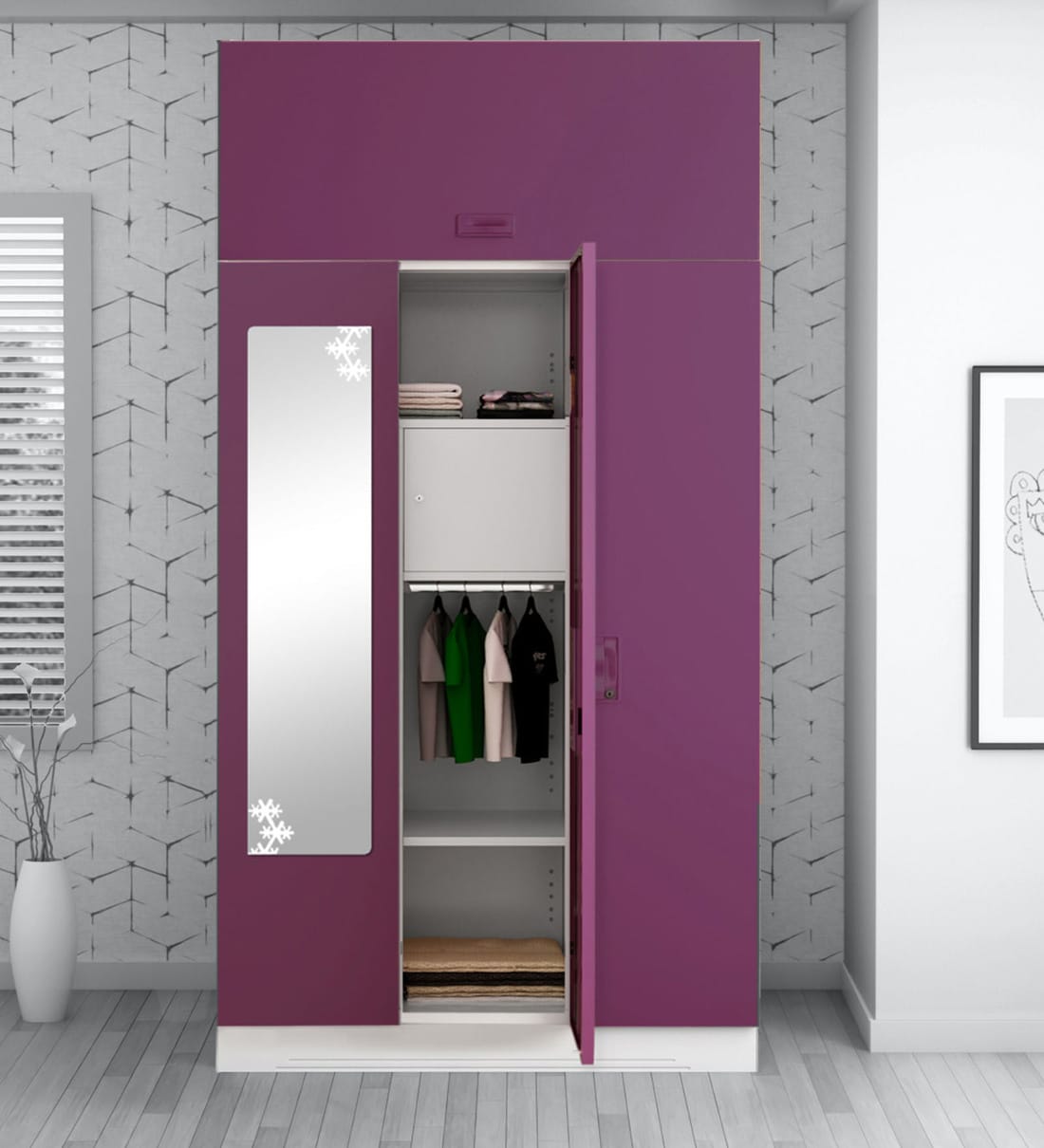 Buy Slimline Metal 3 Door Almirah in Textured Purple Colour at 19% OFF ...