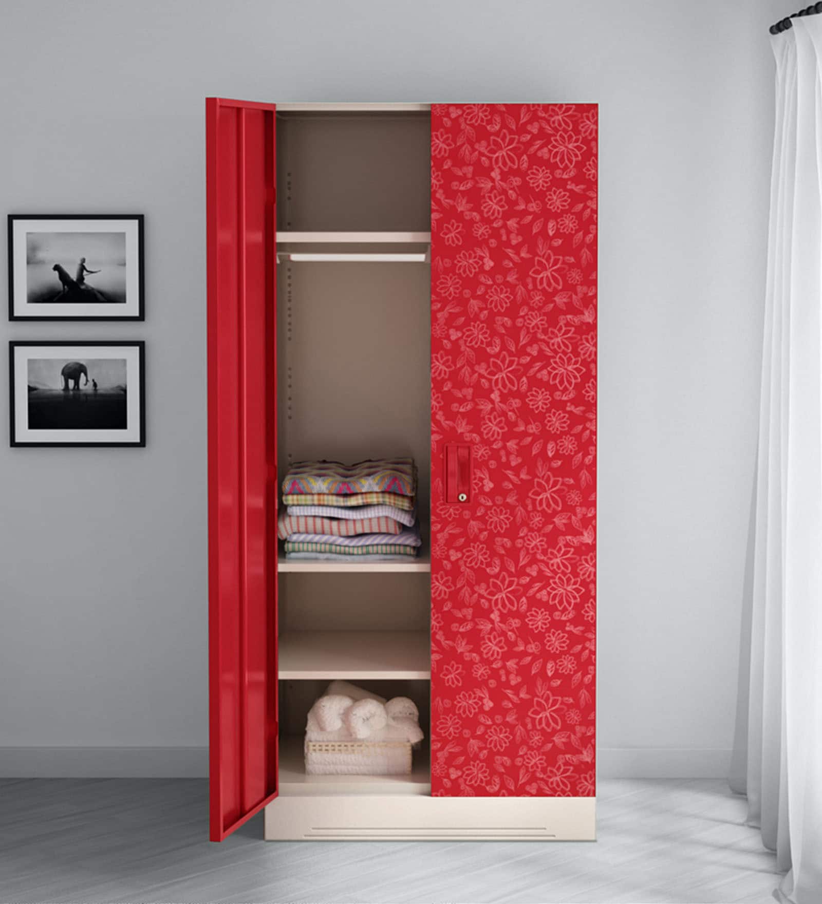 Buy Slimline 2 Door Almirah in Red Floral Colour at 22% OFF by Godrej ...