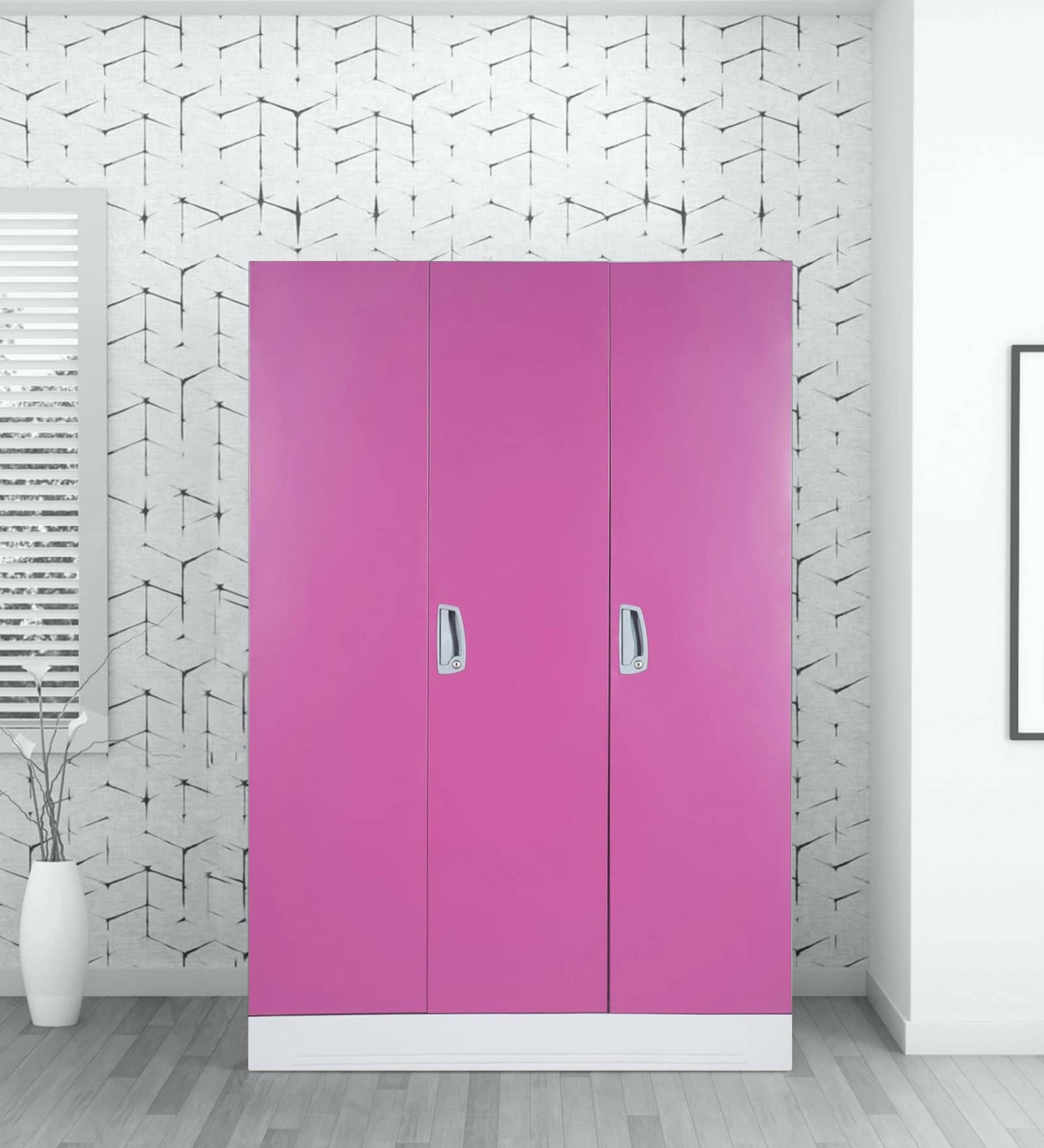 Buy Slimline 3 Door Wardrobe with Drawer in Purple Colour by Interio By ...