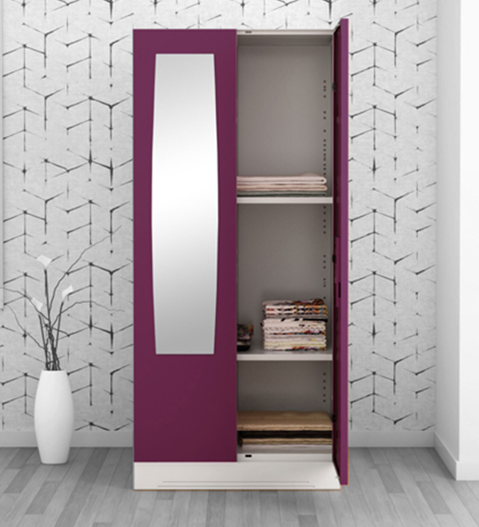 Buy Slimline Metal 2 Door Almirah in Textured Purple & Grey Colour at ...