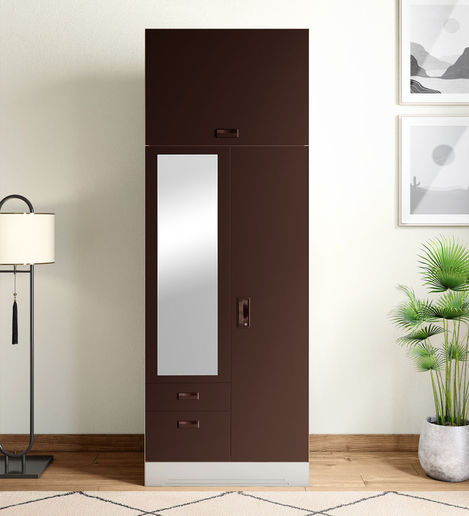 Buy Slimline Steel 2 Door Almirah in Russet Colour With Locker & Drawer ...