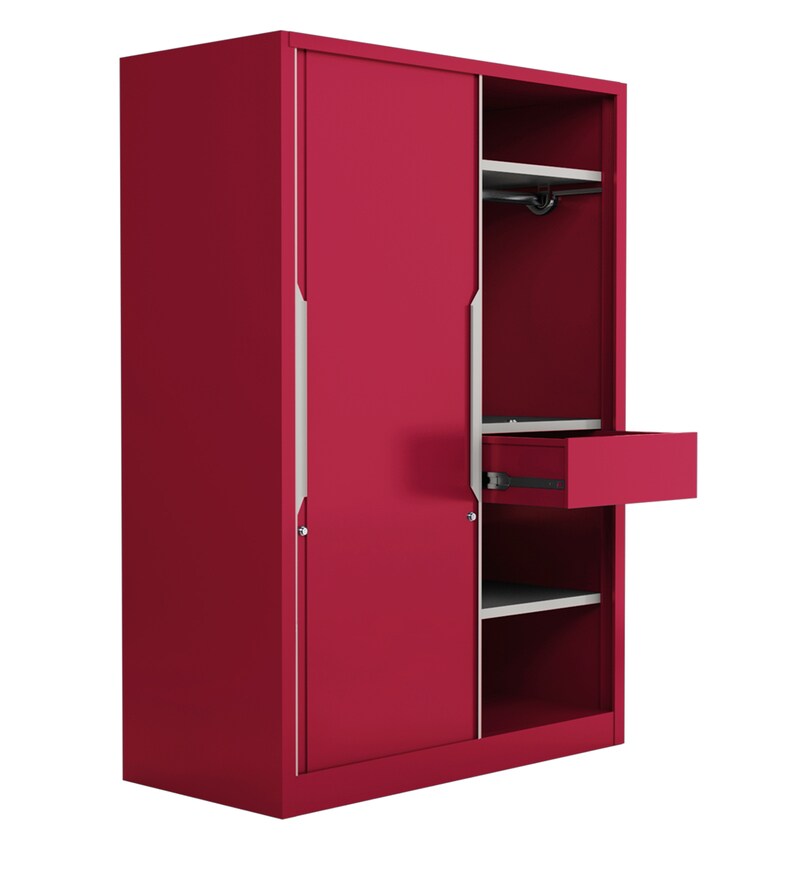 Buy Slide N Store Metal Sliding Door Wardrobe in Tex Blush Red Finish ...