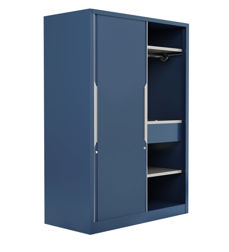 Buy Slide N Store Wide Metal Sliding Door Wardrobe in Tex Phiroja Blue ...