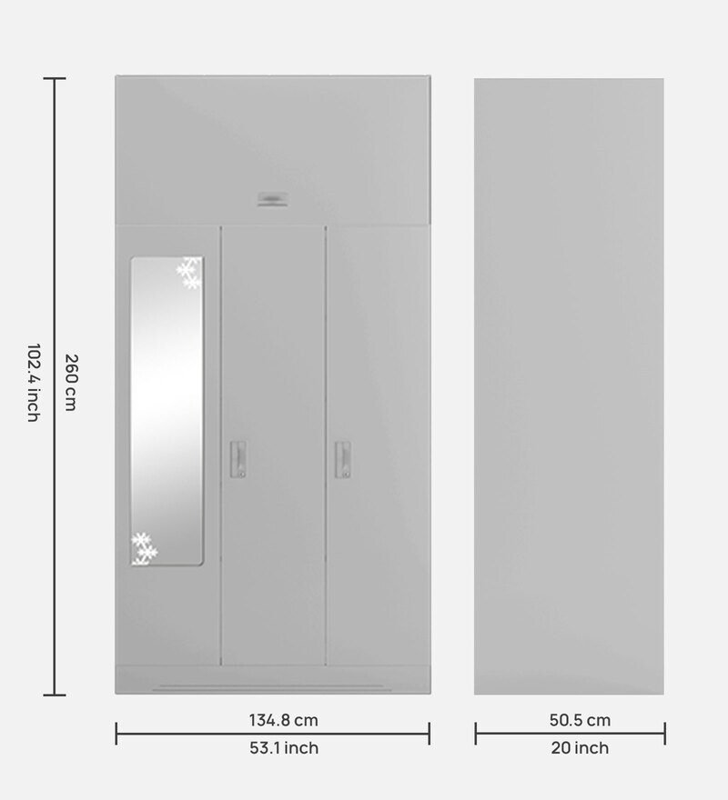 Buy Slimline Metal 3 Door Wardrobe in Royal Ivory Finish with Mirror by ...