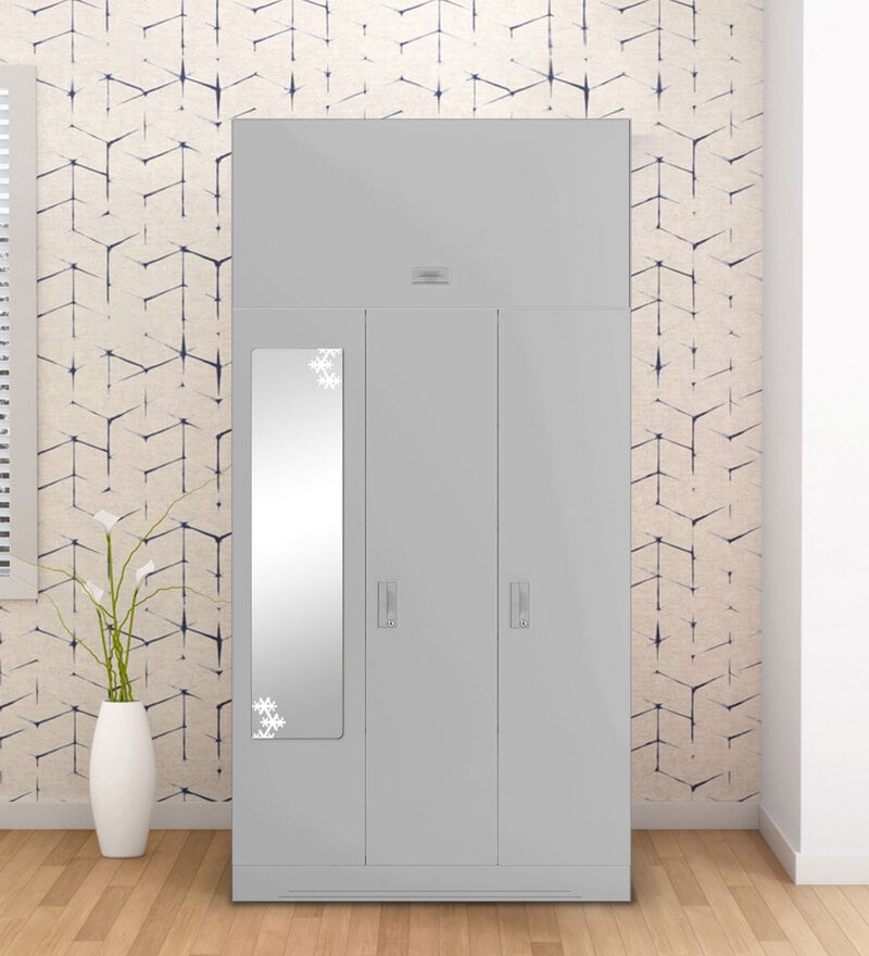 Buy Slimline Metal 3 Door Wardrobe in Royal Ivory Finish with Mirror by ...