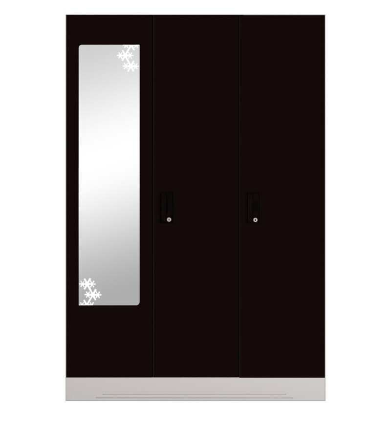 Buy Slimline Metal 3 Door Wardrobe in Shell Wine Red Finish with Mirror ...