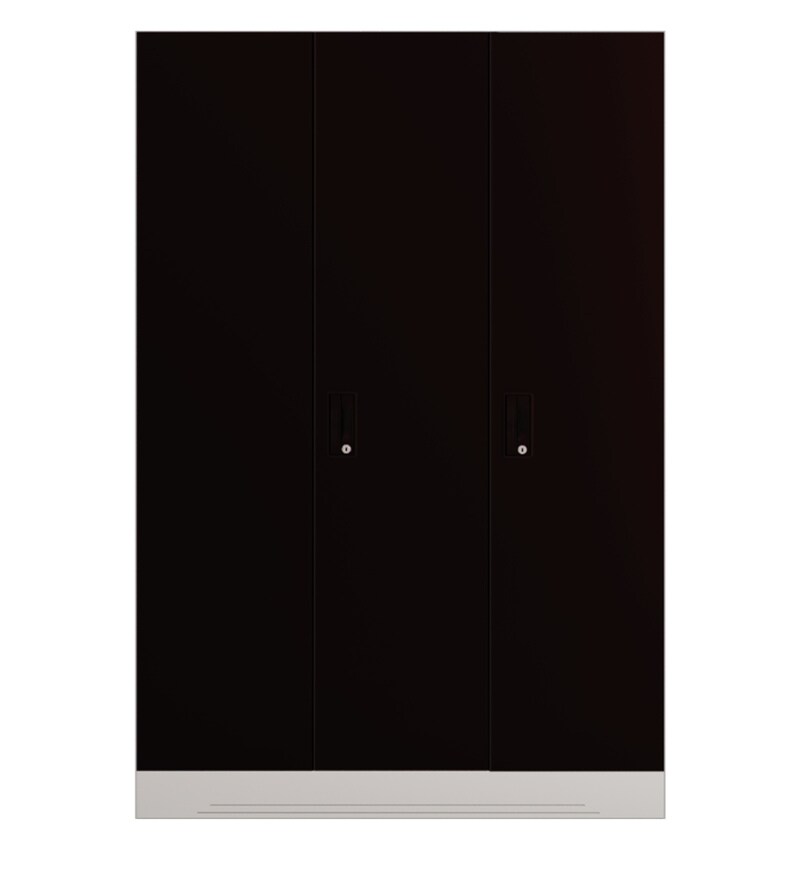 Buy Slimline Metal 3 Door Wardrobe in Shell Wine Red Finish with hanger ...