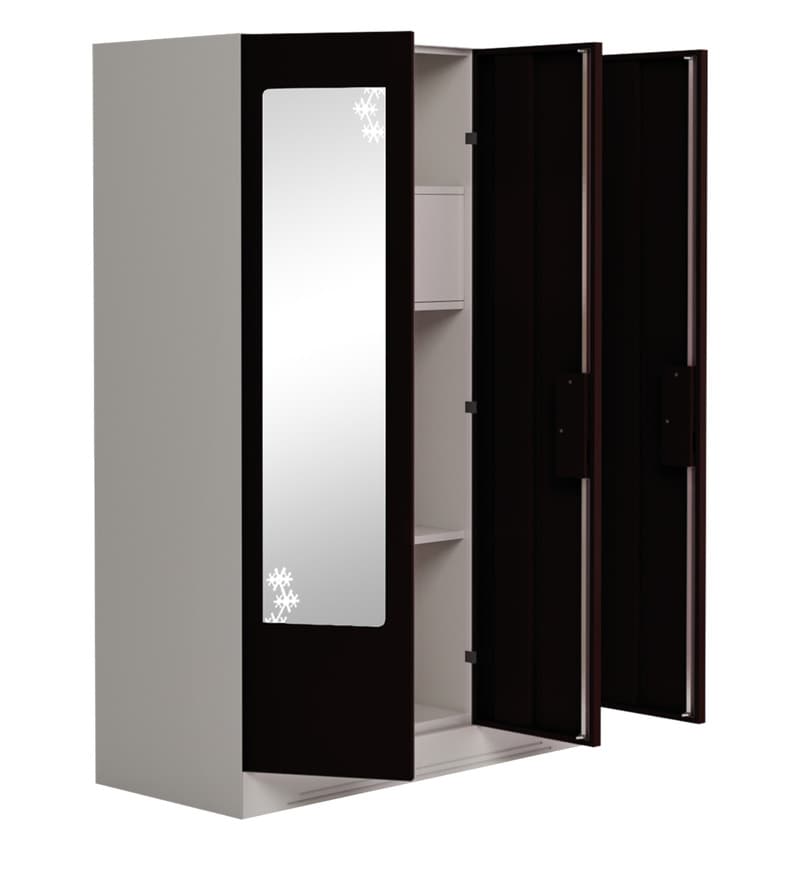 Buy Slimline Metal 3 Door Wardrobe in Shell Wine Red Finish with Mirror ...