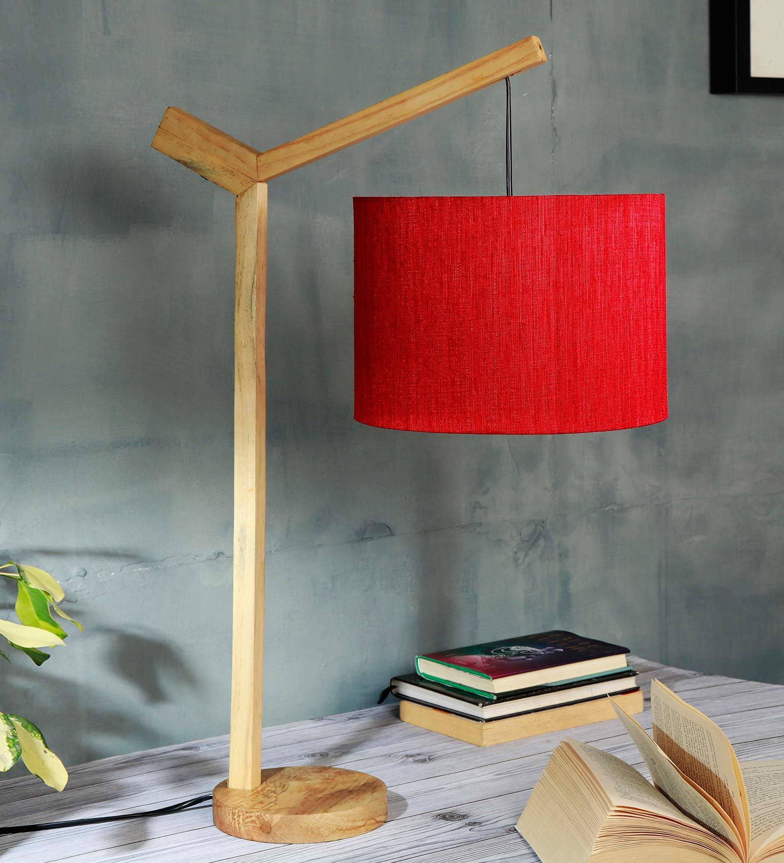 Buy Small Ozzy Red Fabric Shade Table Lamp with Brown Base at 37% OFF ...