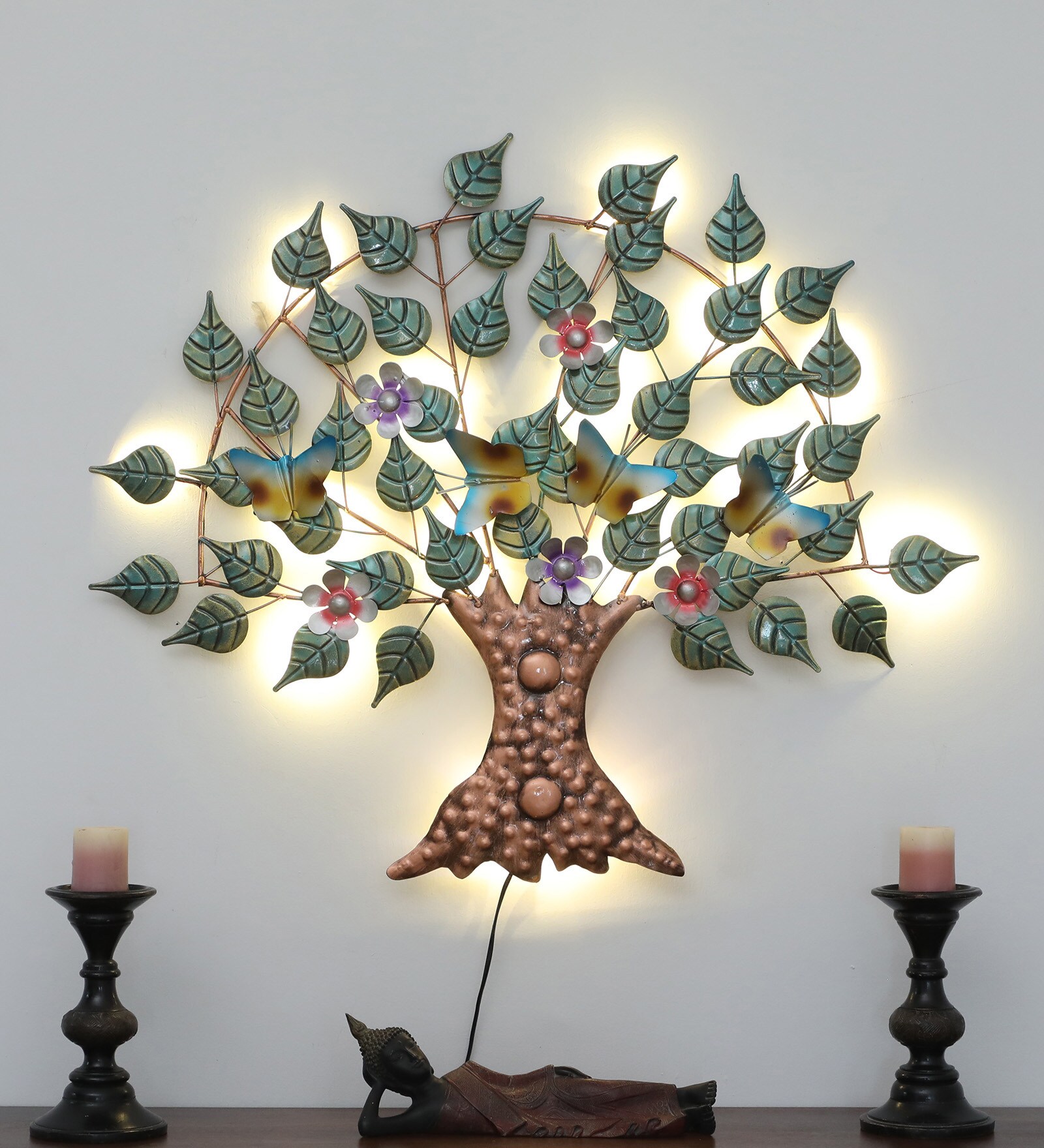Buy Small Pipal Tree Multicolour Iron Wall Art With Led at 16% OFF by ...