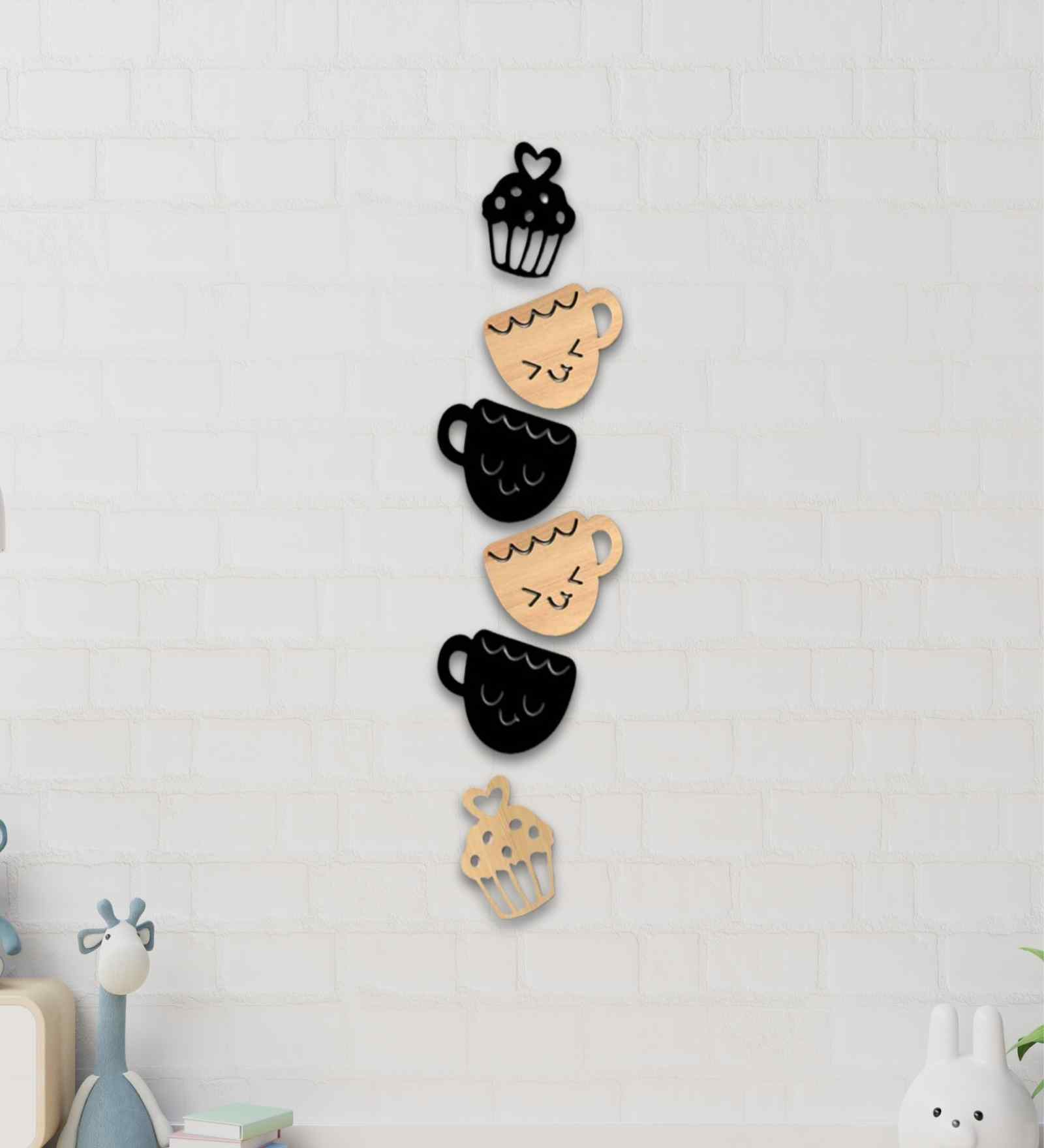 Buy Smile Cups & Cupcakes Kitchen Wooden Wall Hanging Stickers (Set of ...