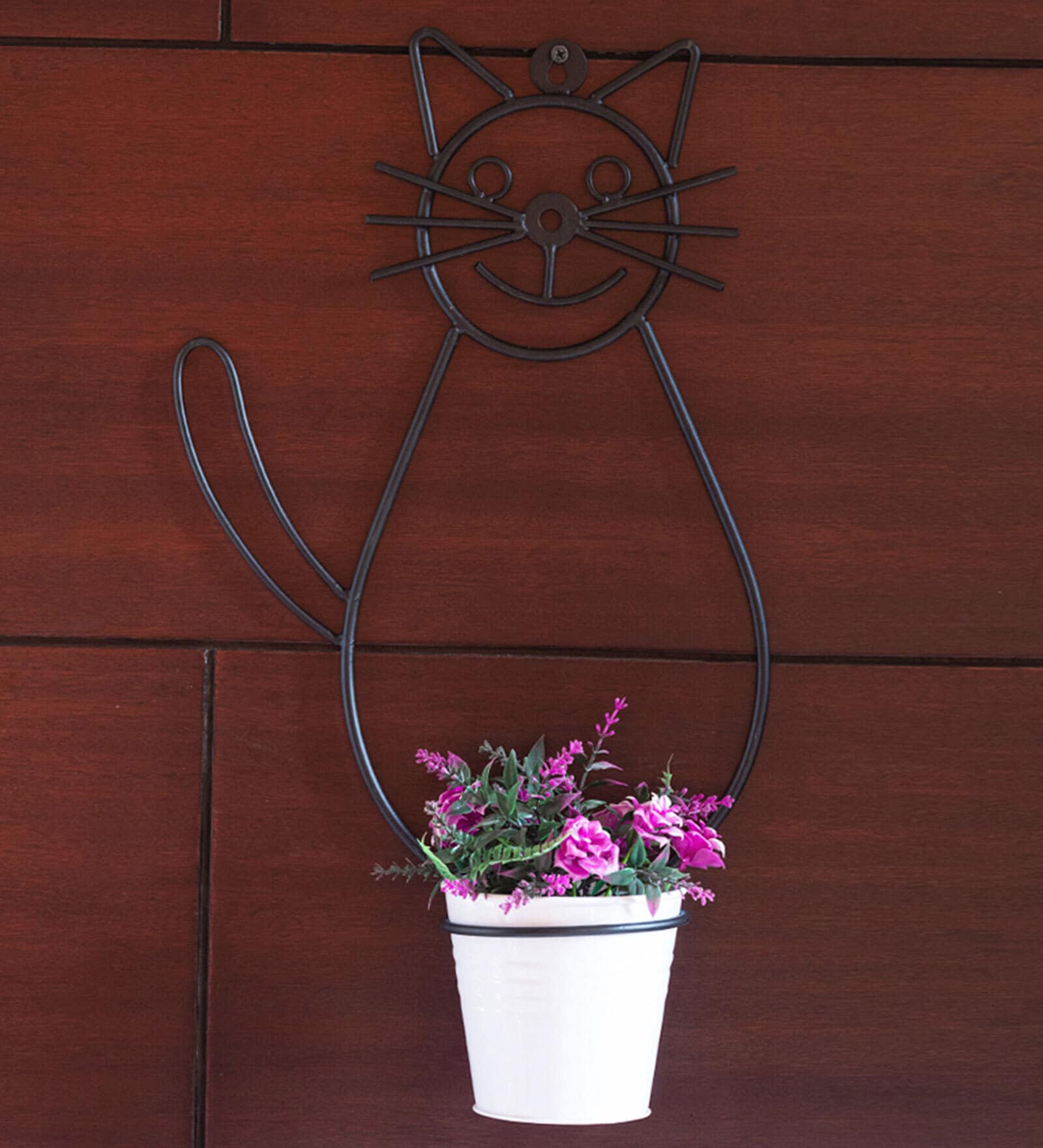 Buy Smiling Cat (Set Of 2) Metal Wall Planter Pot at 54% OFF by ...