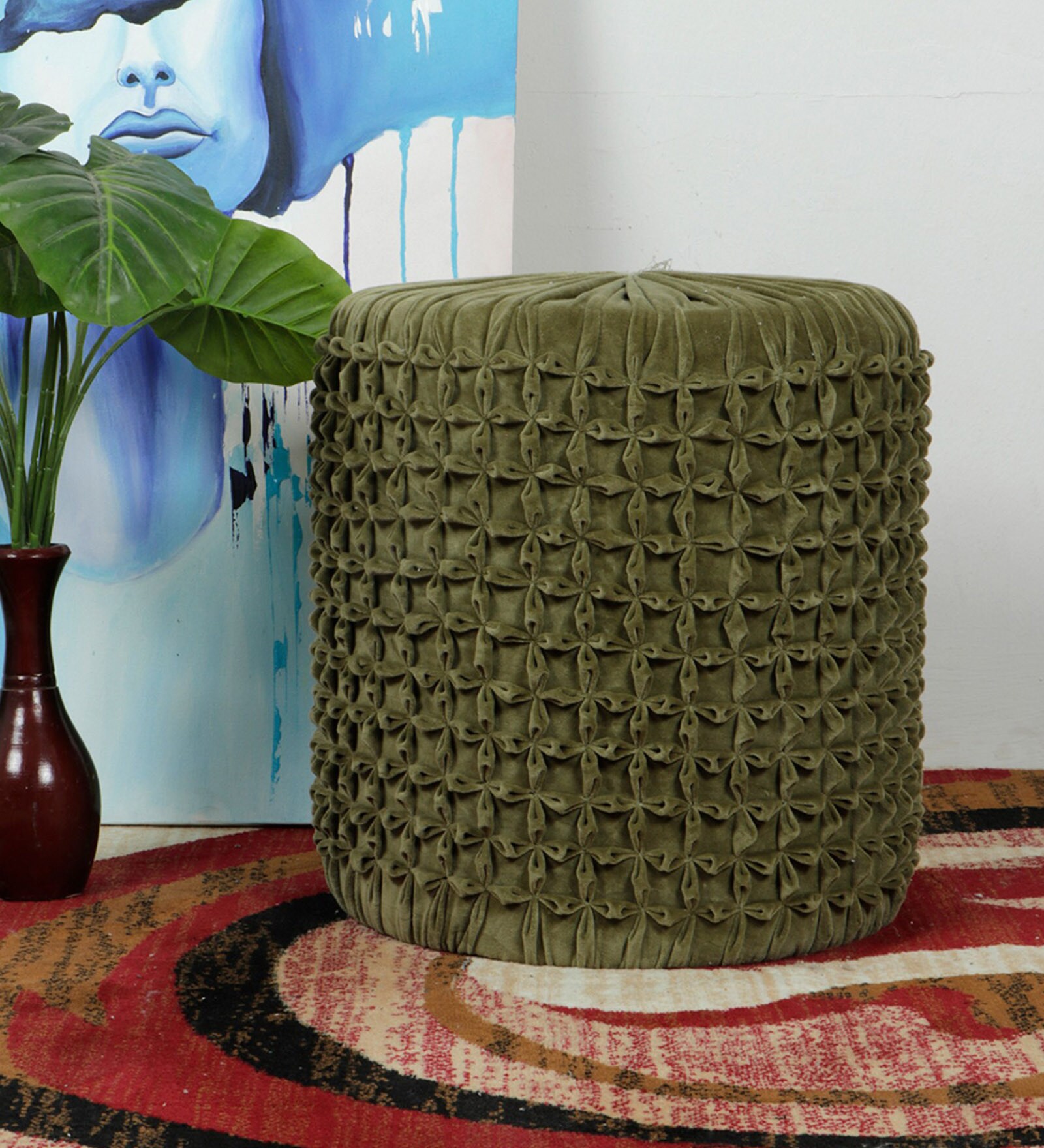 Buy Smoking Velvet Pouffe In Green Colour at 100% OFF by Grhamoy ...